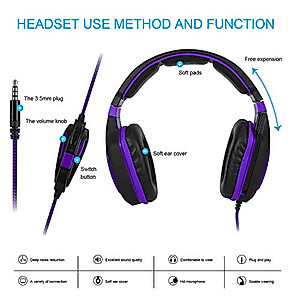Anivia Gaming Headset Bass Surround Sound Stereo PS4 PS5 Headset with Microphone Volume Control Noise Canceling Mic Over-Ear Headphones Compatible for PS4 Xbox one Laptop PC Mac Purple