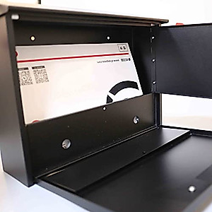 Wall Mount Locking Mailbox with Code Lock - Black Large Capacity with House Numbers Security Digital Password Lock Mailbox - Waterproof Iron Vertical Drop Mail Box Package Delivery Box Outdoor