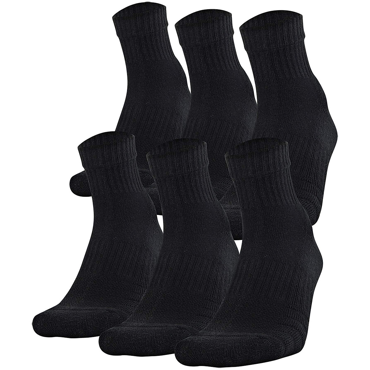 Under Armour Adult Training Cotton Quarter Socks, Multipairs , Black (6-Pairs) , Medium