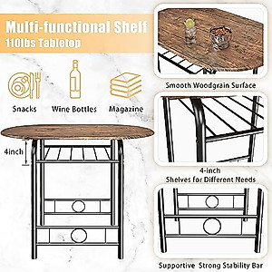 JUMMICO 3-Piece Wooden Round Table & Chair Set, Space Saving Kitchen Breakfast Nook Wood Grain Tabletop with Metal Frame and Built-in Wine Rack for Kitchen, Dining Room (Brown/Black)