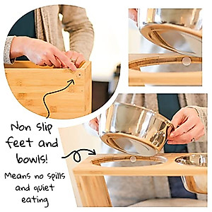 Pawfect Pets Elevated Dog Bowl Stand- 7" Raised Dog Bowl for Medium Dogs. Pet Feeder with Four Stainless Steel Bowls.