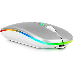 UrbanX Bluetooth Rechargeable Mouse for Lenovo IdeaPad 5 Laptop Bluetooth Wireless Mouse Designed for Laptop/PC/Mac/iPad pro/Computer/Tablet/Android RGB LED Silver
