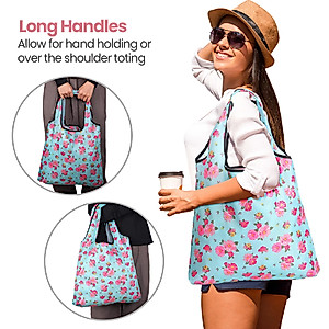 12 Pcs Reusable Reusable Grocery Bags Pouch Bulk X-Large 50Lbs Grocery Bags Foldable Shopping Bags Machine Washable Nylon Fabrics Foldable Grocery Bags Grocery Tote Waterproof Bags with Pouch (Cute)