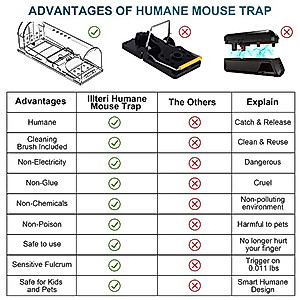Humane Mouse Traps, Catch & Release, Reusable Rat Traps, Easy to Set and Safe for Family and Pets, No Kill for Small Rodent/Hamsters/Moles, Catcher That Works for Indoor/Outdoor, 3 Pack, Transparent