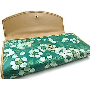 ArtsEye Peach Blossom Embossed Genuine Leather Trifold Wallet (Green)