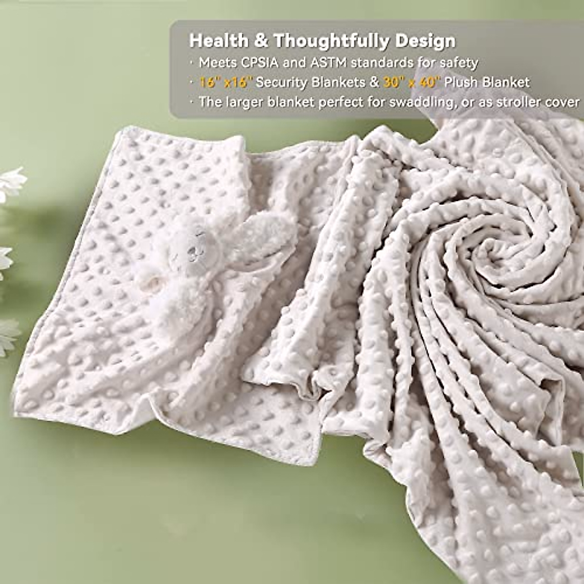 Truwelby Security Blanket Set of 2, 30x40” Infant Plush Blanket &16” Minky Dot Fabric Sweet Loveys for Babies, Baby Blankets with Stuffed Animals, Baby Snuggle Blankie Baby Gifts for Boys and Girls