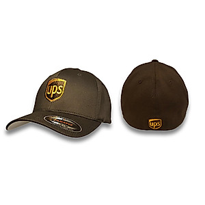 UPS Embroidered Front & Back Fitted Flexfit Brown Baseball Cap Hat (Large-XLarge)