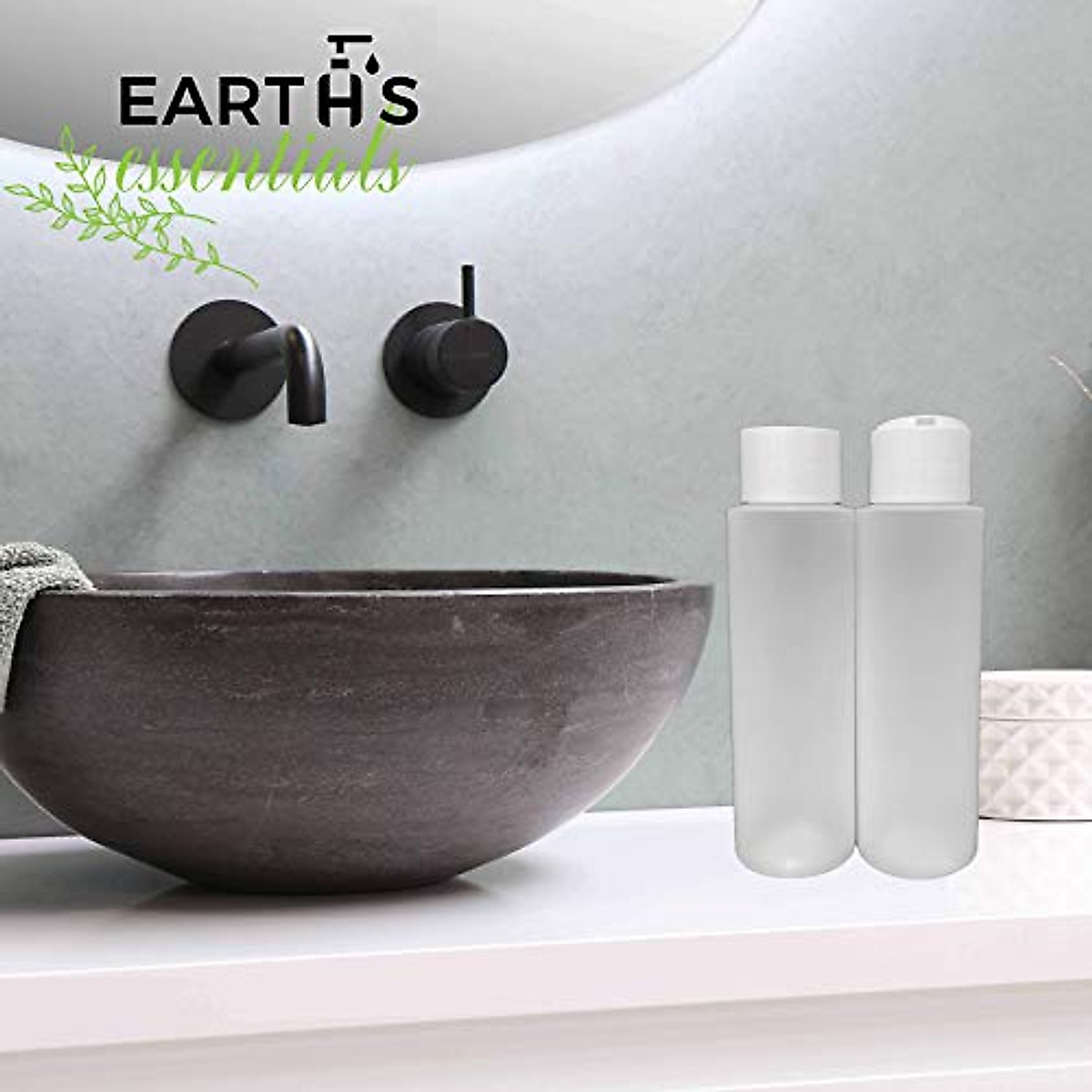 2 Pack Refillable 16 Ounce HDPE Squeeze Bottles With"Stand On The Cap" Dispenser Tops-Great For Lotions, Shampoos, Conditioners and Massage Oils From Earth's Essentials (WHITE CAP)