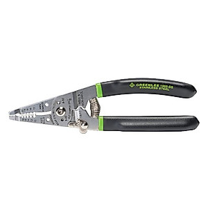 Greenlee 1955-SS Stainless Steel Wire Stripper for 10-18 AWG Solid and 12-20 AWG Stranded, Heavy-Duty Stripper, Cutter, and Crimper Tool