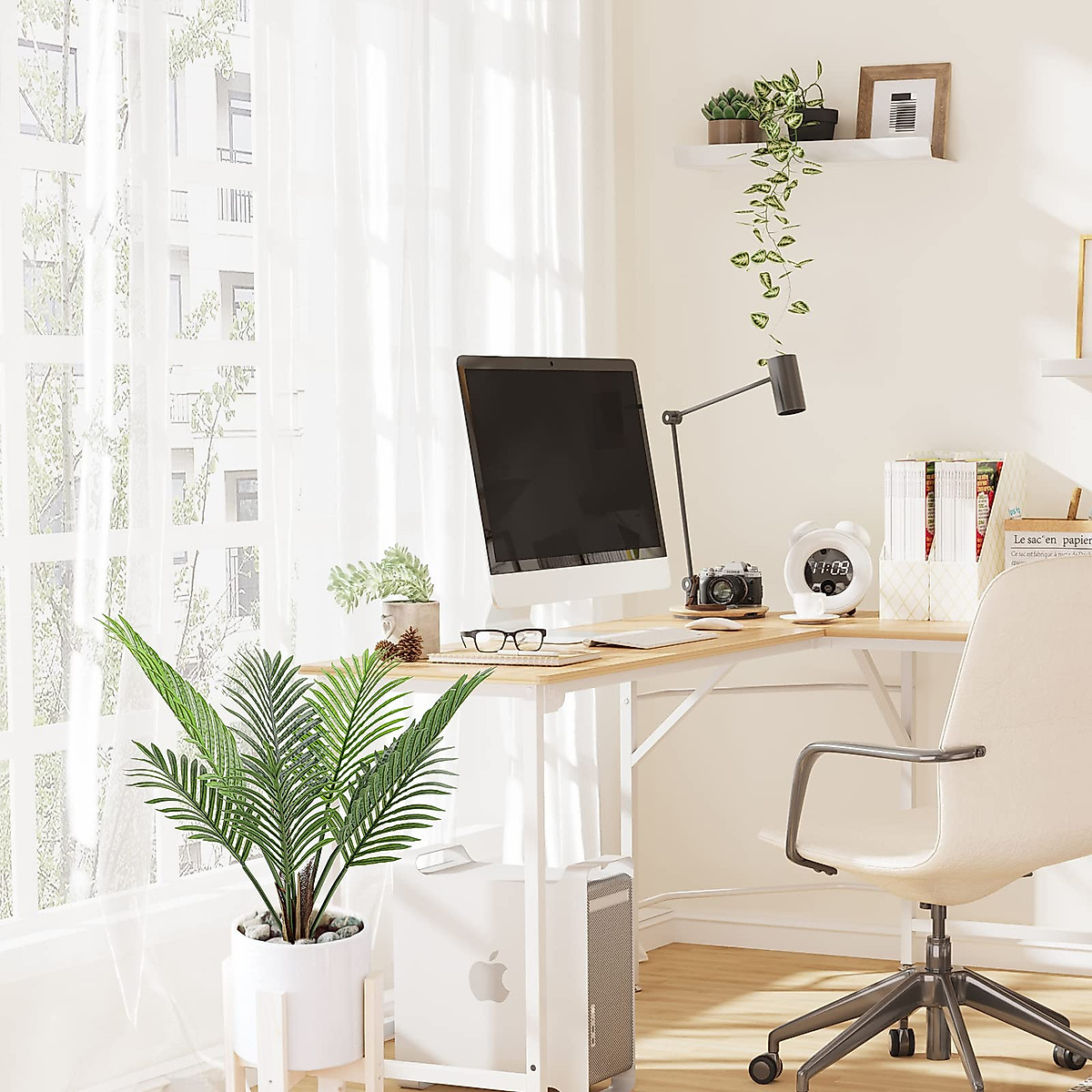 YOLEO Artificial Palm Tree 2FT Tall Faux Palm Plant for Home Office Indoor Outside Decor Fake Palm Tree with Lifelike Palm Leaves