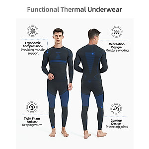 Thermal Underwear for Men Long Johns for Men, Long Underwear Mens Base Layer Men for Cold Weather Black-Blue