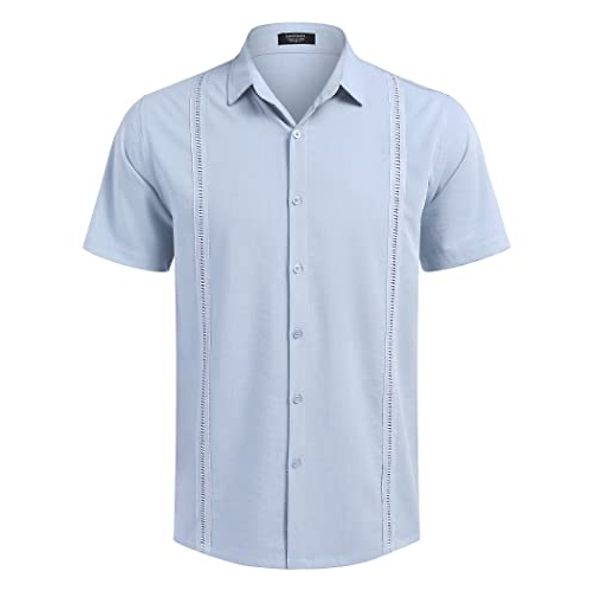 COOFANDY Men's Short Sleeve Guayabera Shirts Linen Cuban Camp Shirt~ Light Blue