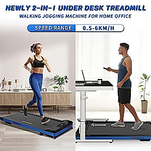 Walking Pad Treadmill Under Desk Treadmill 300lb Capacity, Mini Standing Desk Treadmill for Office Under with Remote Control - Walking Jogging Machine for Home Office(Blue)