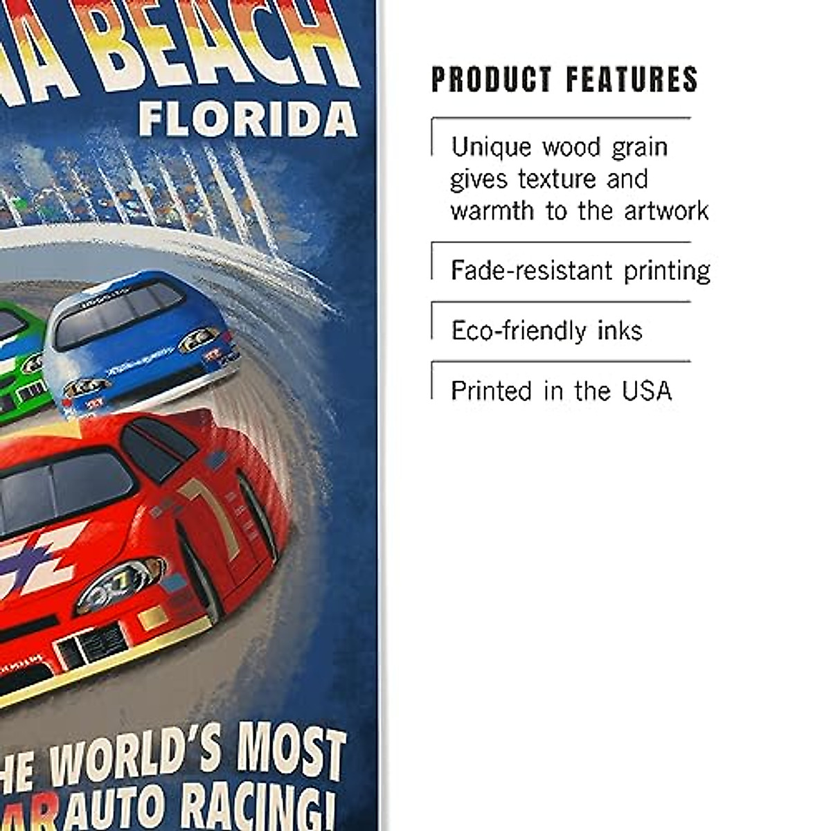 Lantern Press 6x9 Inch Wood Sign, Ready to Hang Wall Decor, Daytona Beach, Florida, Racecar Scene