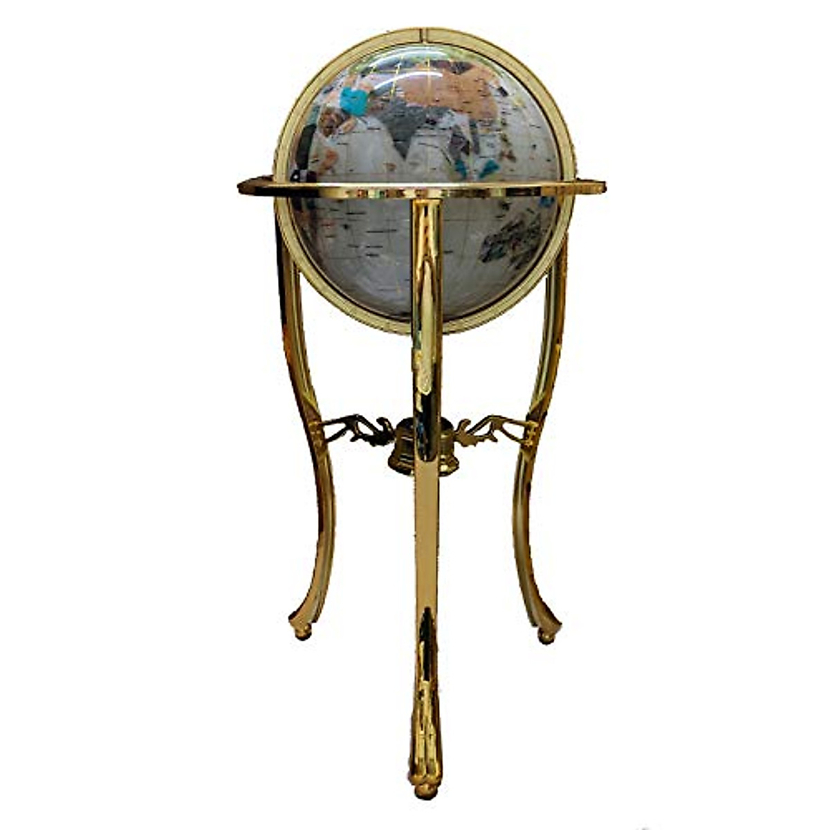 Unique Art 36-Inch by 13-Inch Floor Standing Pearl Ocean Gemstone World Globe with Gold Tripod