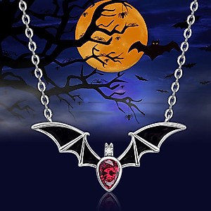 Halloween Bat Necklace Sterling Silver for Women Black Cubic Zirconia Chain Choker Vampire Witch Ghost Festival Classic Funny Cute Dainty Christmas Gift