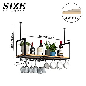 SPTZQURY Ceiling Wine Glass Rack - 31.4 inch Metal Wine Rack with 2 Kinds Glass Holder, Hanging Stemware Goblet Wine Glass Holder Perfect for Bar Cafe Kitchen Restaurant, Display Stand Black