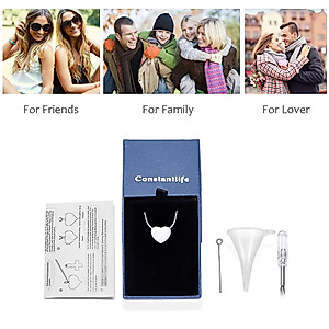constantlife Cremation Jewelry for Ashes - Heart Pendant Memorial Urn Necklace Ashes Holder Stainless Steel Personalized Customization Keepsake (Silver)