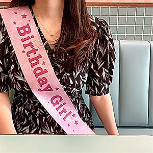 Happy Birthday Decorations Banner for Girls Pink Birthdy Girl Headband Sash Pin Button for Little Girls Birthday Party Favos Supplies Accessories , 4 Pcs