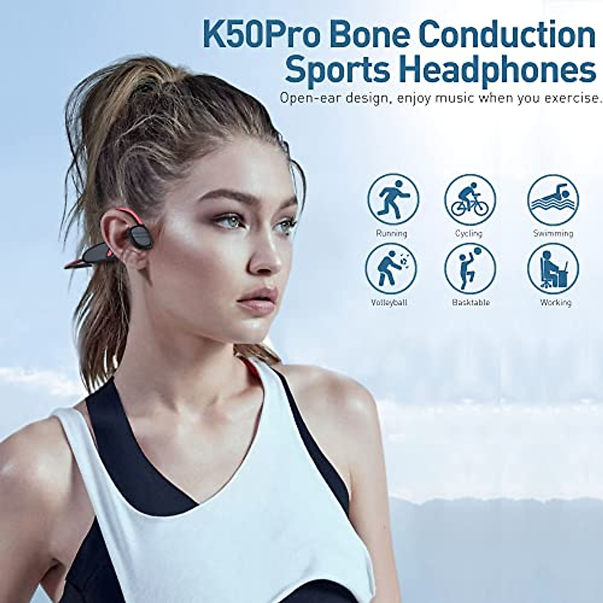 DOVIICO Bone Conduction Headphones Bluetooth-Open Ear Headphones Waterproof 12 Hours Battery Life Wireless Earphones Earbuds with Microphone Sports Headset for Running, Cycling, Fitness and Hiking