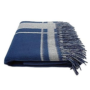 State Cashmere Reversible Throw Blanket with Fringes - Ultra Soft Accent Blanket for Couch, Sofa & Bed - Made with Merino Wool & Cashmere Sourced from Inner Mongolia - (Navy/Heather Grey, 70"x50")