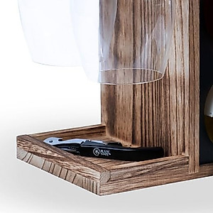 Rustic State Rias Countertop Wine Rack with Cork Opener - 3 Bottle 2 Stemware Glass Holder with Cork Storage Unit - Freestanding Wood Tabletop Display - Home Bar Décor - Burnt Brown