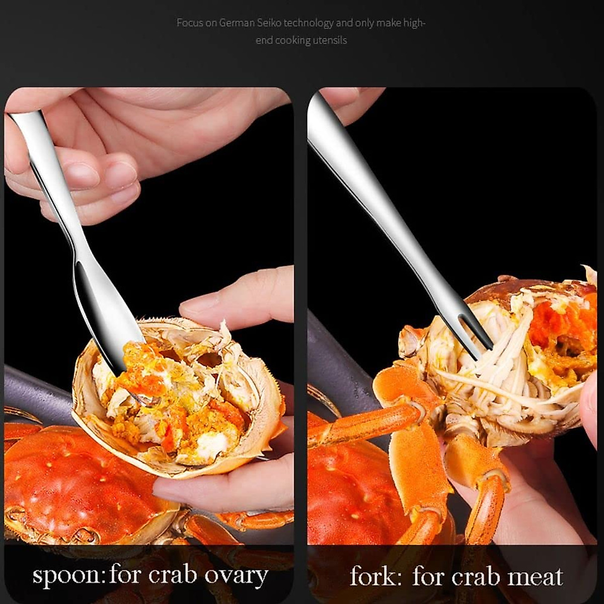 Crab Fork 1PC Stainless Steel Seafood Tools Double Headed Crab Picking Tools Lobster Spoons Shellfish Pick for Home Kitchen Restaurant(Black)