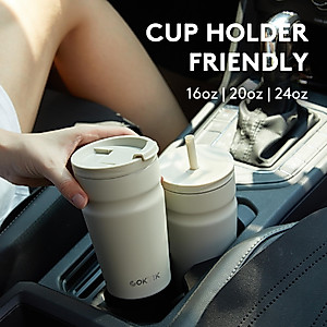 COKTIK 20oz Insulated Tumbler with Lid and Straw 2 Lids (Straw/Flip) Iced Coffee Cup Reusable Stainless Steel Travel Mug Water Bottle Cupholder Friendly for Women Men Her Him (Bay Leaf)