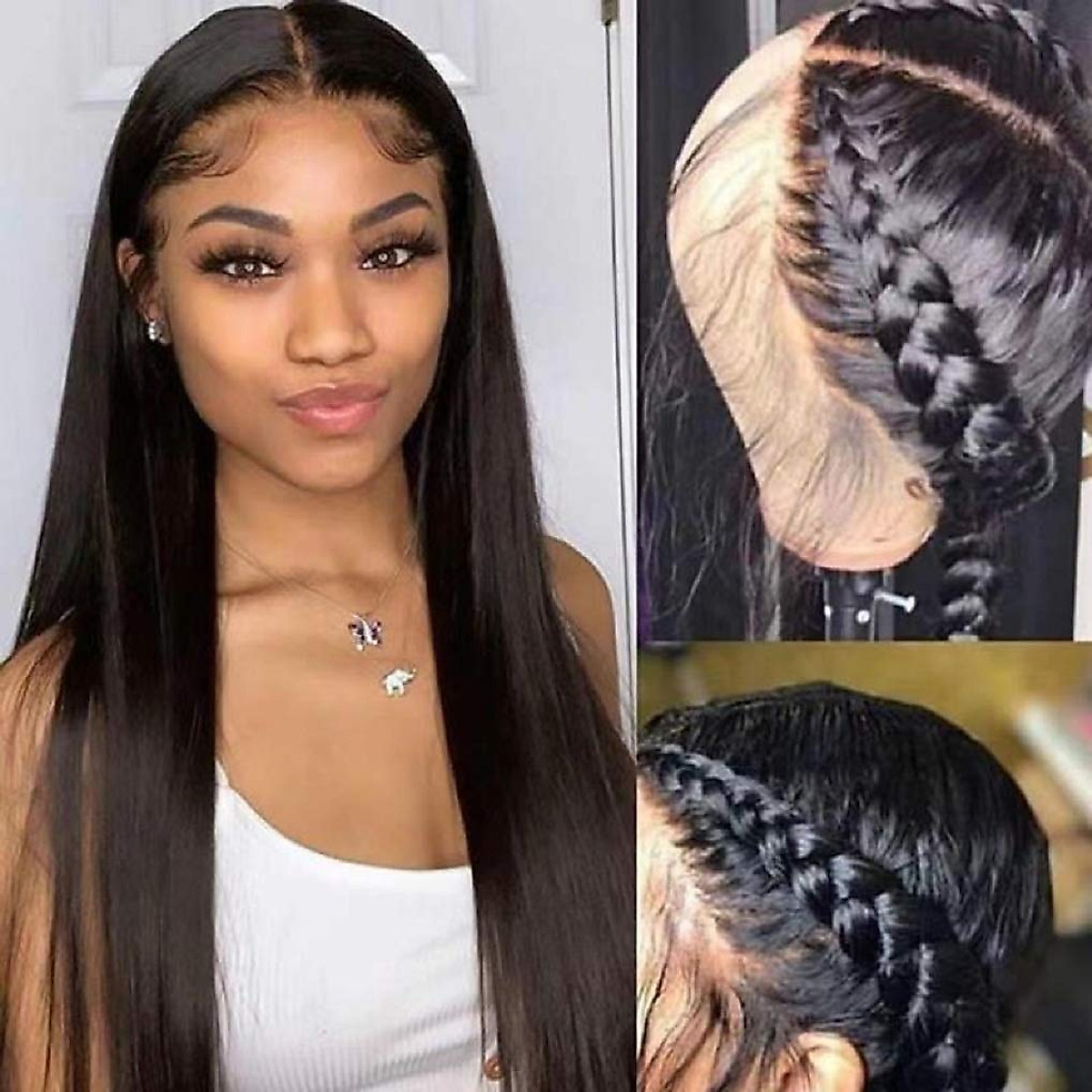 SUNKASA 4x4 Straight Lace Closure Wigs human hair HD Lace Front Wigs Human Hair Pre Plucked with Baby Hair 180 Density 22inch