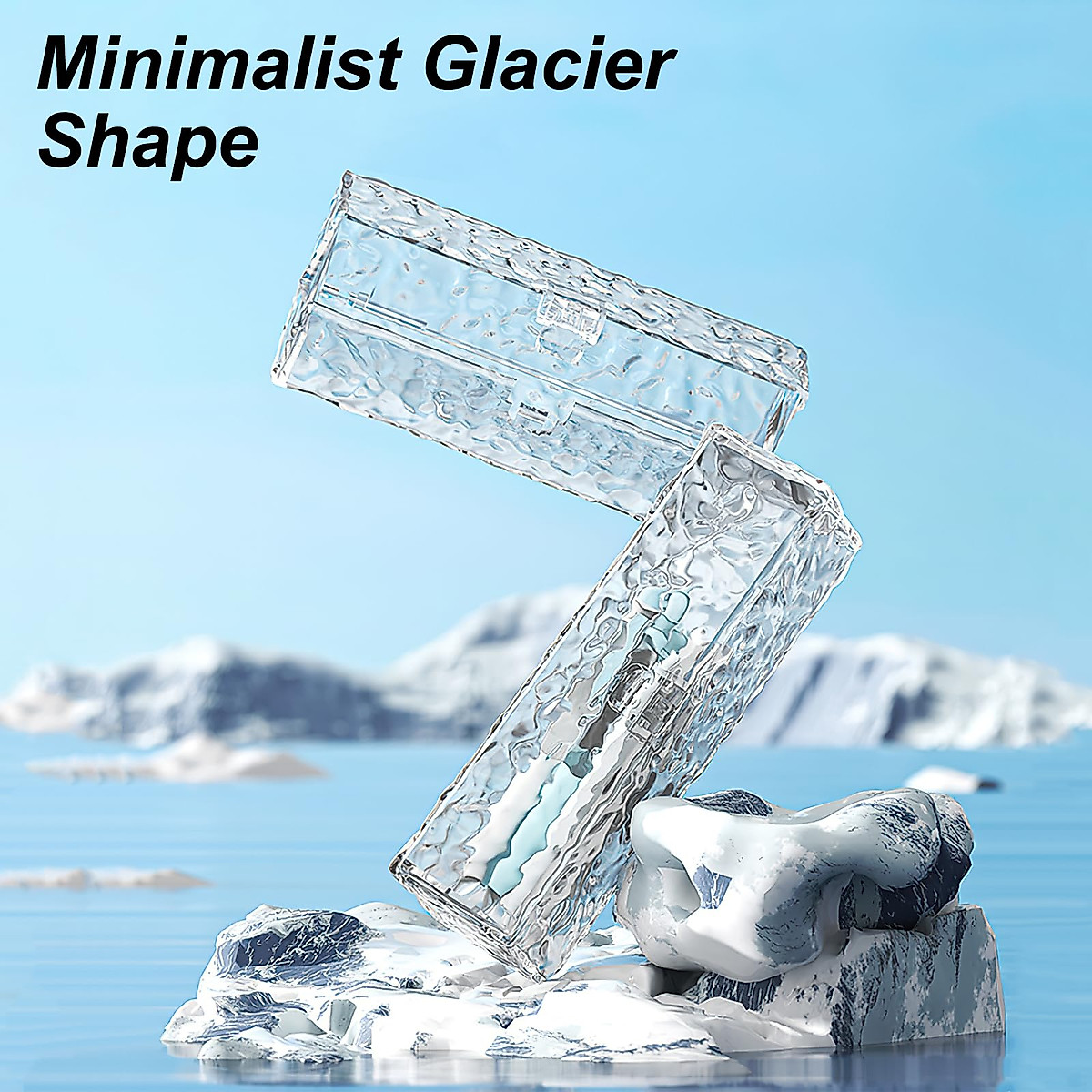 elephtree Glacier Pencil Case,Large Capacity Plastic Pencil Case Organizer Translucent Multi Functional Automatic Push Buttons Pencil Box Sketching Storage Box with 2 Pieces Cute Fish Pens