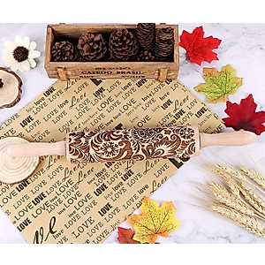 Paisley Embossing Rolling Pin 14.9 Inch Engraved Wooden Rolling Pin for Baking,Perfect Christmas Thanksgiving Day Housewarming Gift for Making Cookies Crusts Pies Pastry Clay