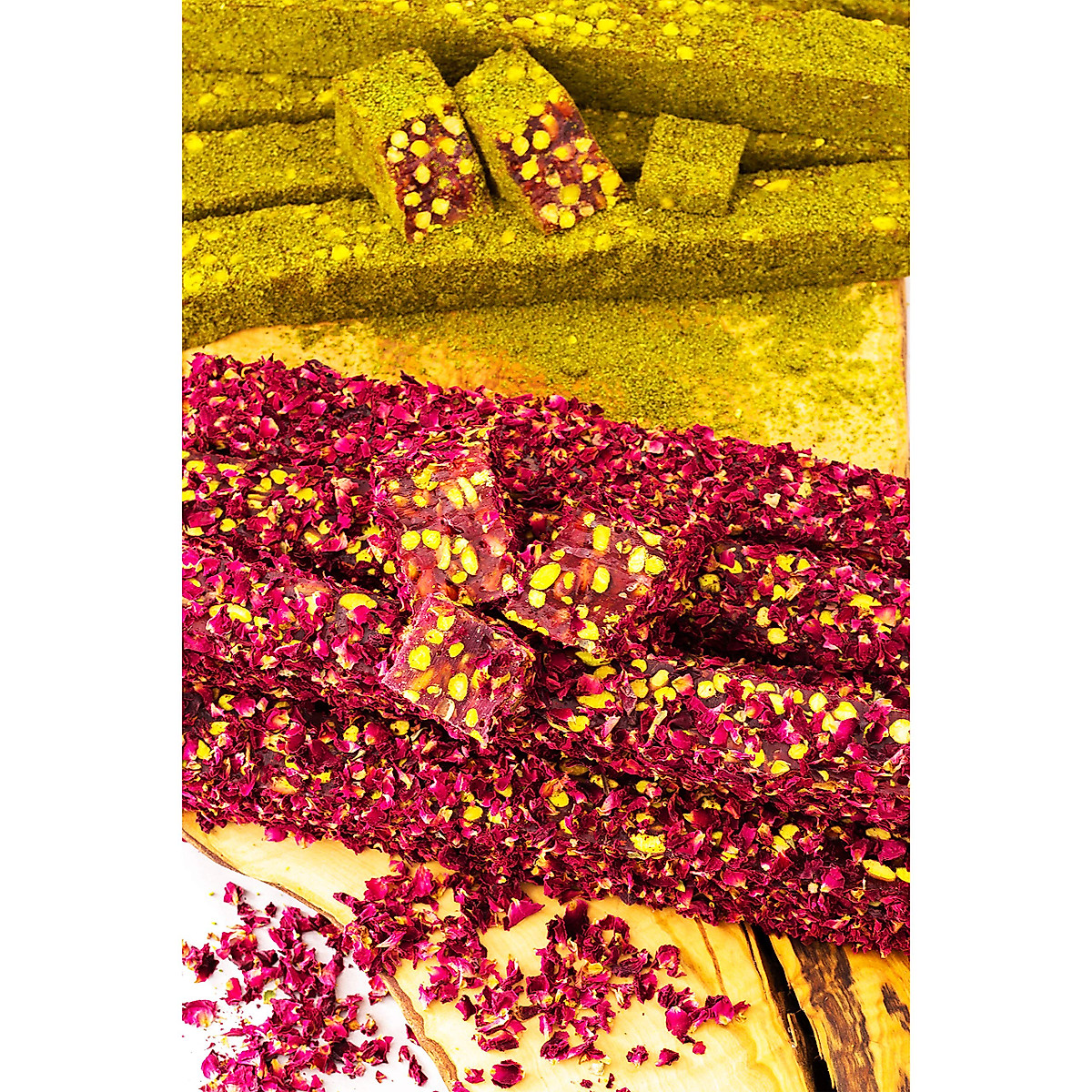 Cerez Pazari Turkish Delight Pistachio and Hazelnut with Fantastic Rose & Pomegranate Flavour Experience in Luxury Large Gift Box 500g | Assorted Gourmet, Sweet Vegan Traditional Lokum (16-20 Pcs)