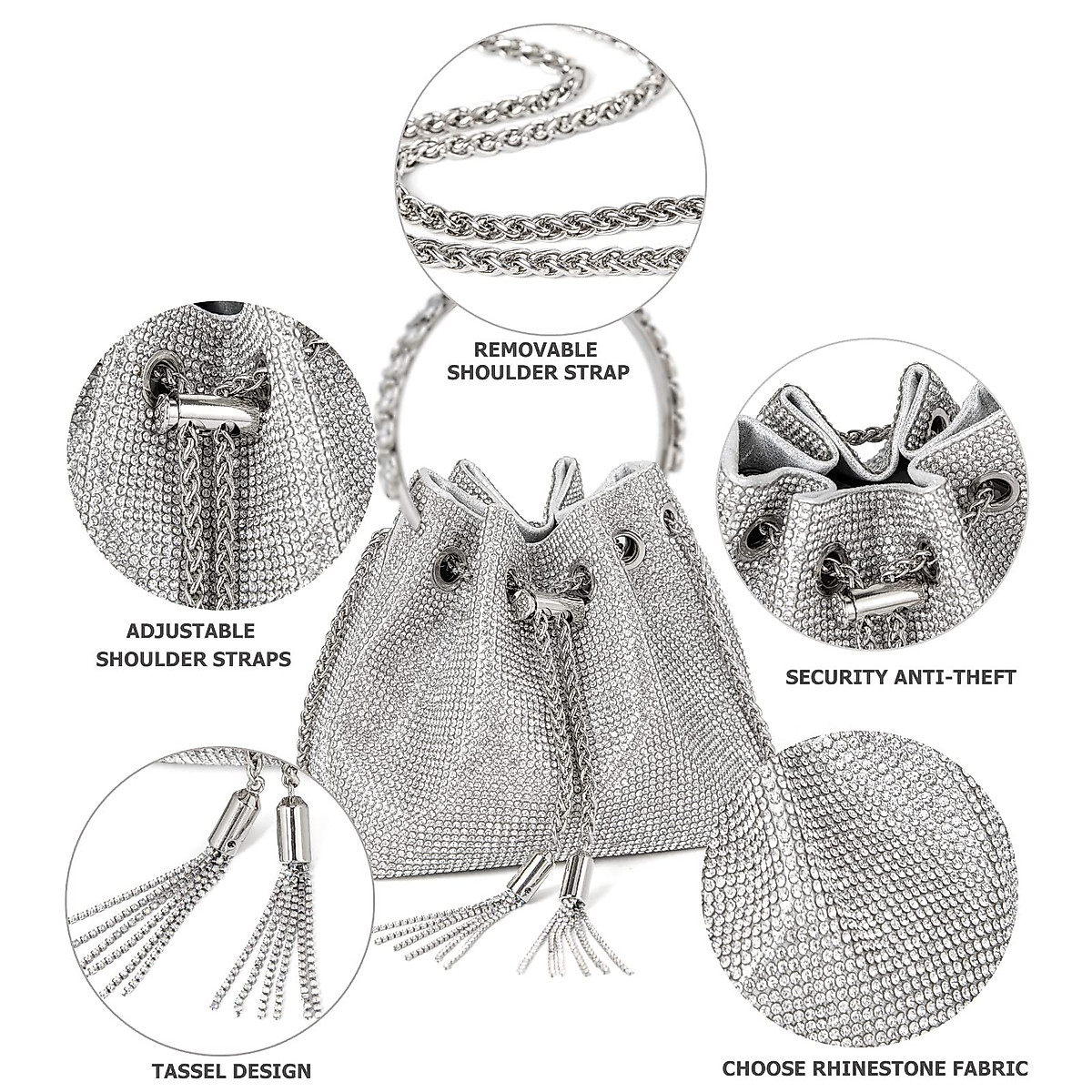 Sweetovo Bling Crystal Rhinestone Purse for Women Sparkly Clutch Handbag Crossbody Bag for Evening Wedding Party Prom