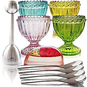 NobleEgg Antique Style Egg Cups for Soft Boiled Eggs | Set of 4 | Egg Timer Pro | 18/10 Egg Spoons | Egg Topper | Premium Gift/Storage Box