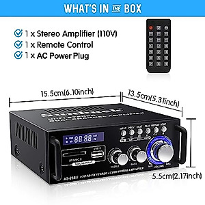 Sunbuck Max 300Wx2 Home Stereo Amplifier, Bluetooth Stereo Receiver, Hi-Fi Small Speaker Receiver, 2 Channel Amplifier Home Audio with Remote Control, USB2.0, Outdoor Receiver for Speakers, AS-25BU