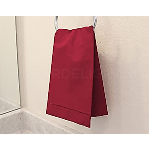 CleverDelights Red Hemstitched Hand Towels - 6 Pack - 14" x 22" - 55/45 Linen Cotton Blend