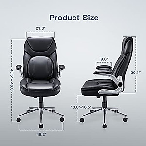 HUANUO Leather Office Chair, Executive Computer Desk Chair, Executive Office Chair with Adjustable Flip-up Arms, Leather Desk Chair with Lumbar Support