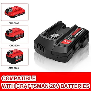 Bakipante 2Pack 20V 6.0Ah Lithium Battery Replacement for Craftsman CMCB202 CMCB204 CMCB0206 and CMCB104 Charger Replacement for Craftsman Compatible with V20 Tools