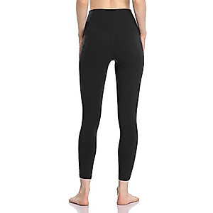 Colorfulkoala Women's High Waisted Tummy Control Workout Leggings 7/8 Length Yoga Pants with Pockets (S, Black)