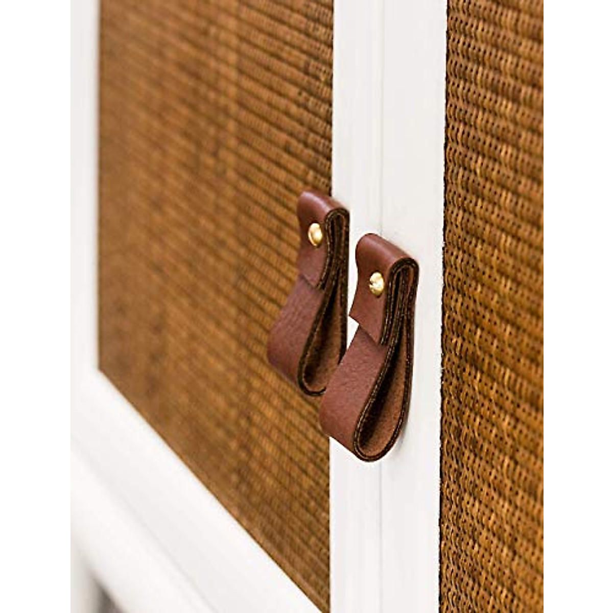 KEYAIIRA - Leather and Brass Drawer Pull - minimal furniture knobs modern kitchen handle pulls for cabinets farm house Scandinavian dresser hardware