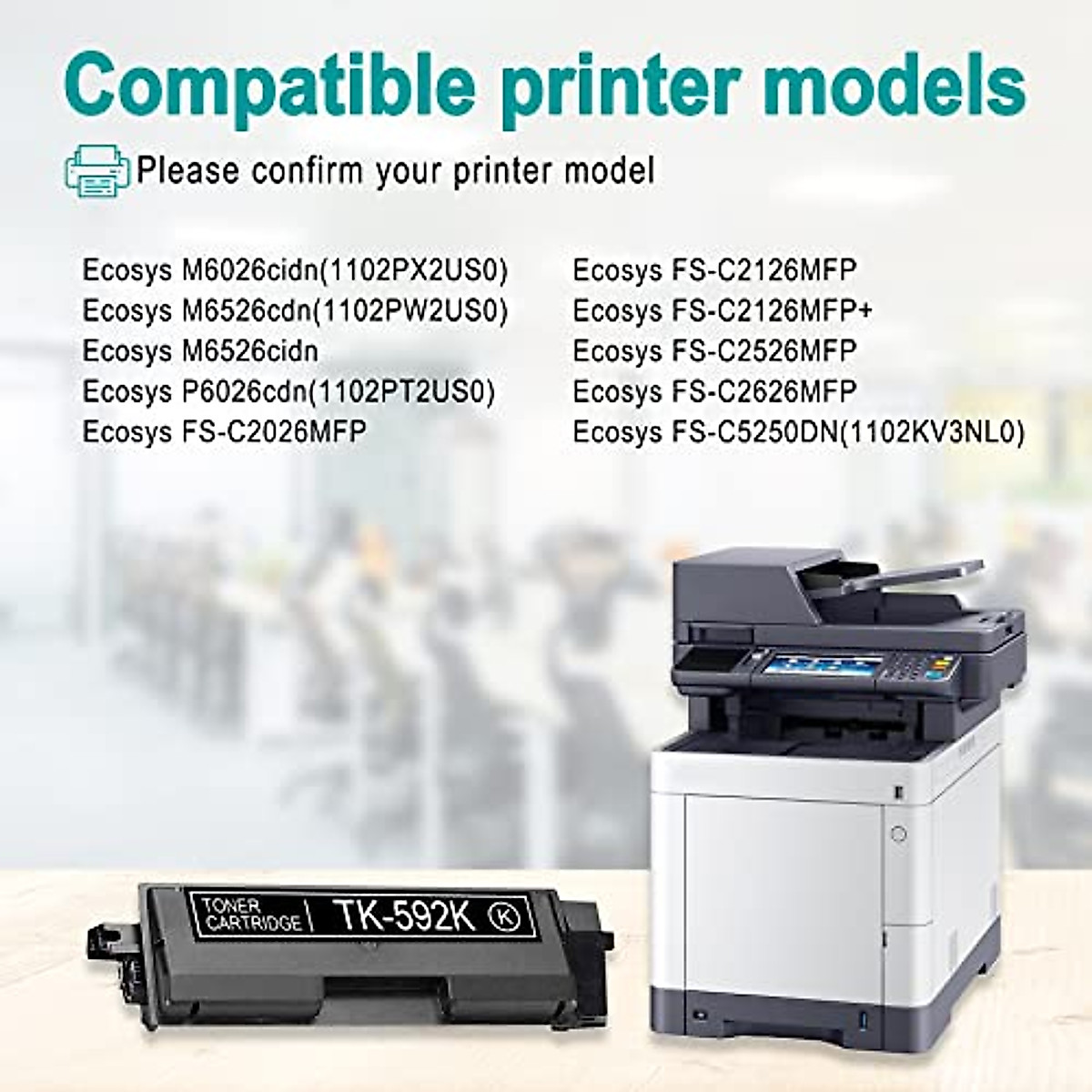 GRATLOV 1 Pack Black TK-592 TK592 1T02KV0US0 Compatible Toner Cartridge Replacement for Kyocera Ecosys M6026cidn(1102PX2US0) M6526cdn (1102PW2US0) M6526cidn Printer Ink Cartridge