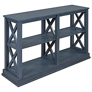 LUMISOL Narrow Industrial Console Table with 3 Tier Shelves, Entryway Table with X-Shape-Design Bookshelf, Sofa Table with Storage for Entryway, Navy Blue