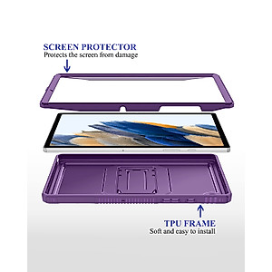 Supveco Case for Samsung Galaxy Tab A8 10.5 Inch 2022 Release, Dual Layer Full Body Shockproof Protective Case with Built-in Screen Protector Cover for Galaxy Tab A8 10.5'' [SM-X200/X205/X207]-Purple