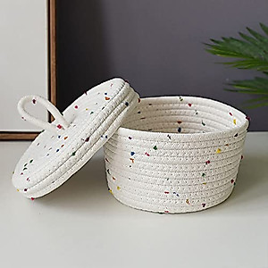 Cotton Rope Storage Basket with Lid, Round Woven Storage Box with Lid, Organizer Baskets Decorative Woven Storage Bin for Nursery, Toy Bin, Clothes, Container for Snacks(22cm)