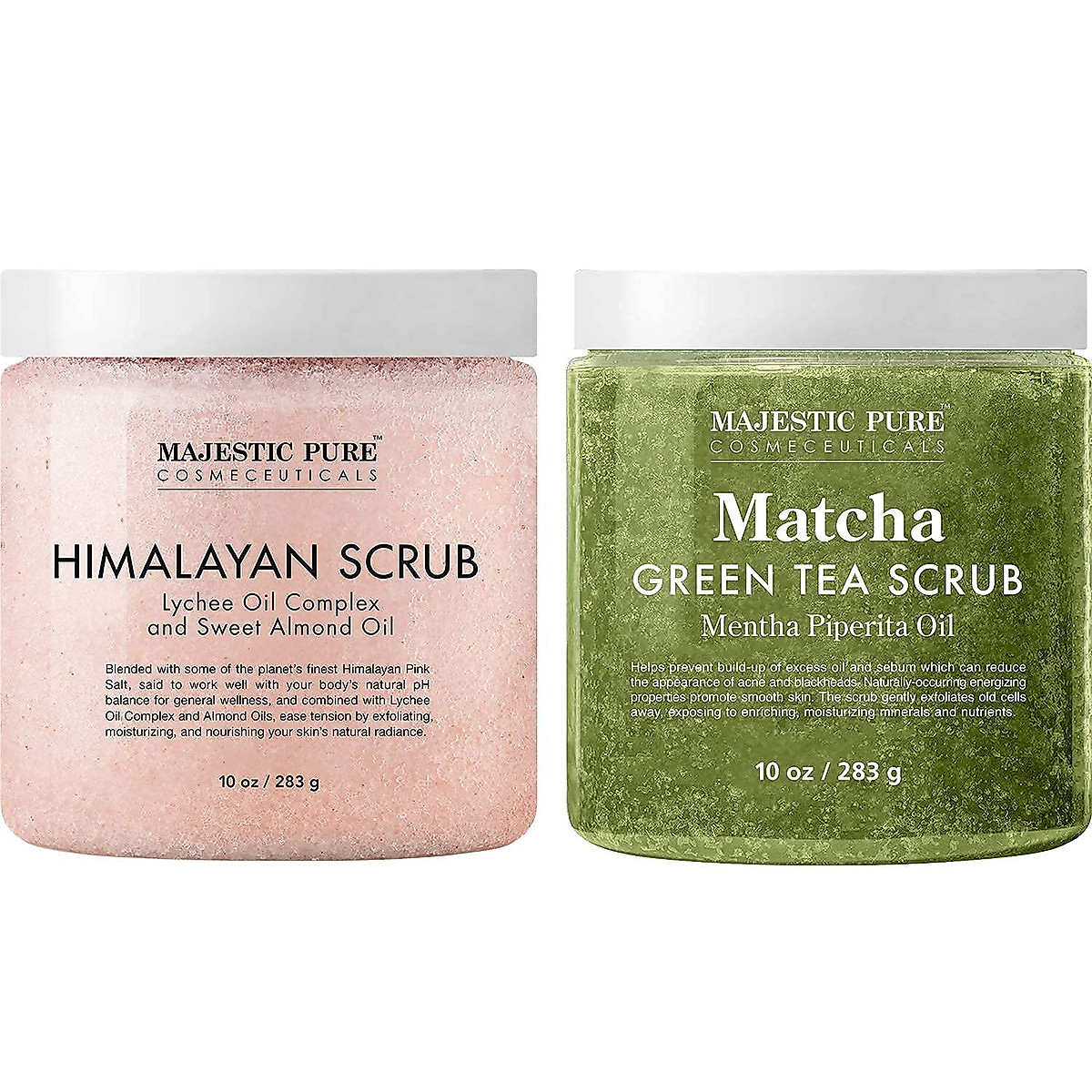 Majestic Pure Himalayan Salt Scrub and Matcha Scrub Bundle – Exfoliating Body Scrub Package