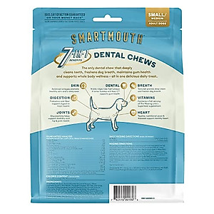 The Missing Link Smartmouth Vet Developed Dental Chew Treats, 7-in-1 Benefits: Healthy Teeth & Gums, Breath, Skin, Joints, Digestion, Heart, Immune System – Small/Medium 15-50lb Dogs, 28 Ct
