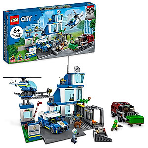 LEGO City Police Station with Van, Garbage Truck & Helicopter Toy 60316, Gifts for 6 Plus Year Old Kids, Boys & Girls with 5 Minifigures and Dog Toy