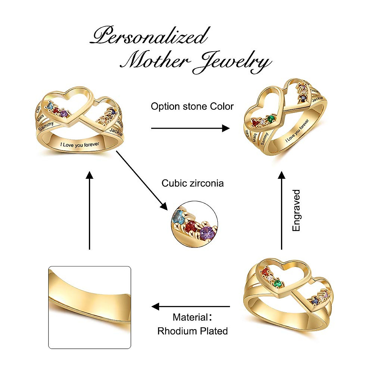 Personalized 6 Simulated Birthstones Rings for Grandmother Mothers Rings Anniversary Rings for Women (gold, 9)