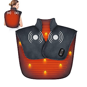 Snailax Heating Pad for Neck and Shoulders, Electric Heat Pad for Back Pain, Heating Pads with Massager, Weighted Heated Wrap, 24V Safety Volt, 2 Heat Levels & 5 Massage Modes, Gifts