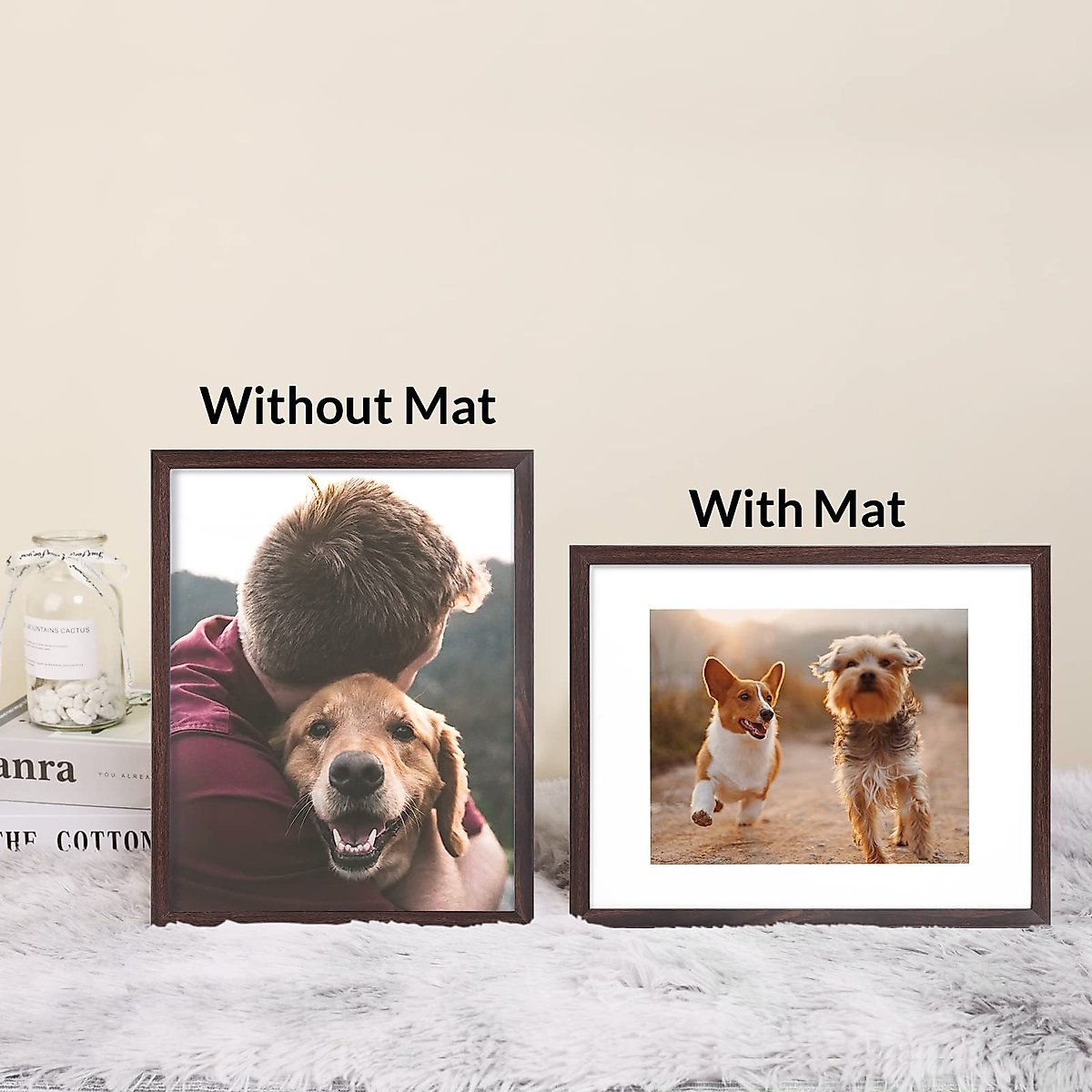BSRHOME 11x14 Picture Frame Set of 2, Display Pictures 8x10 with Mat or 11x14 Without Mat for Tabletop Display and Wall Mounting, Distressed Brown